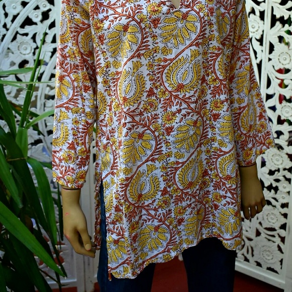Tops | Vintage Paisley Block Print Tunic From India M | Poshmark